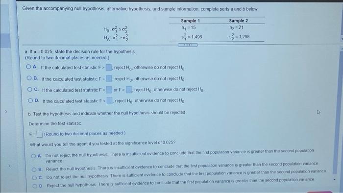 Solved Given the accompanying null hypothesis, alternative | Chegg.com
