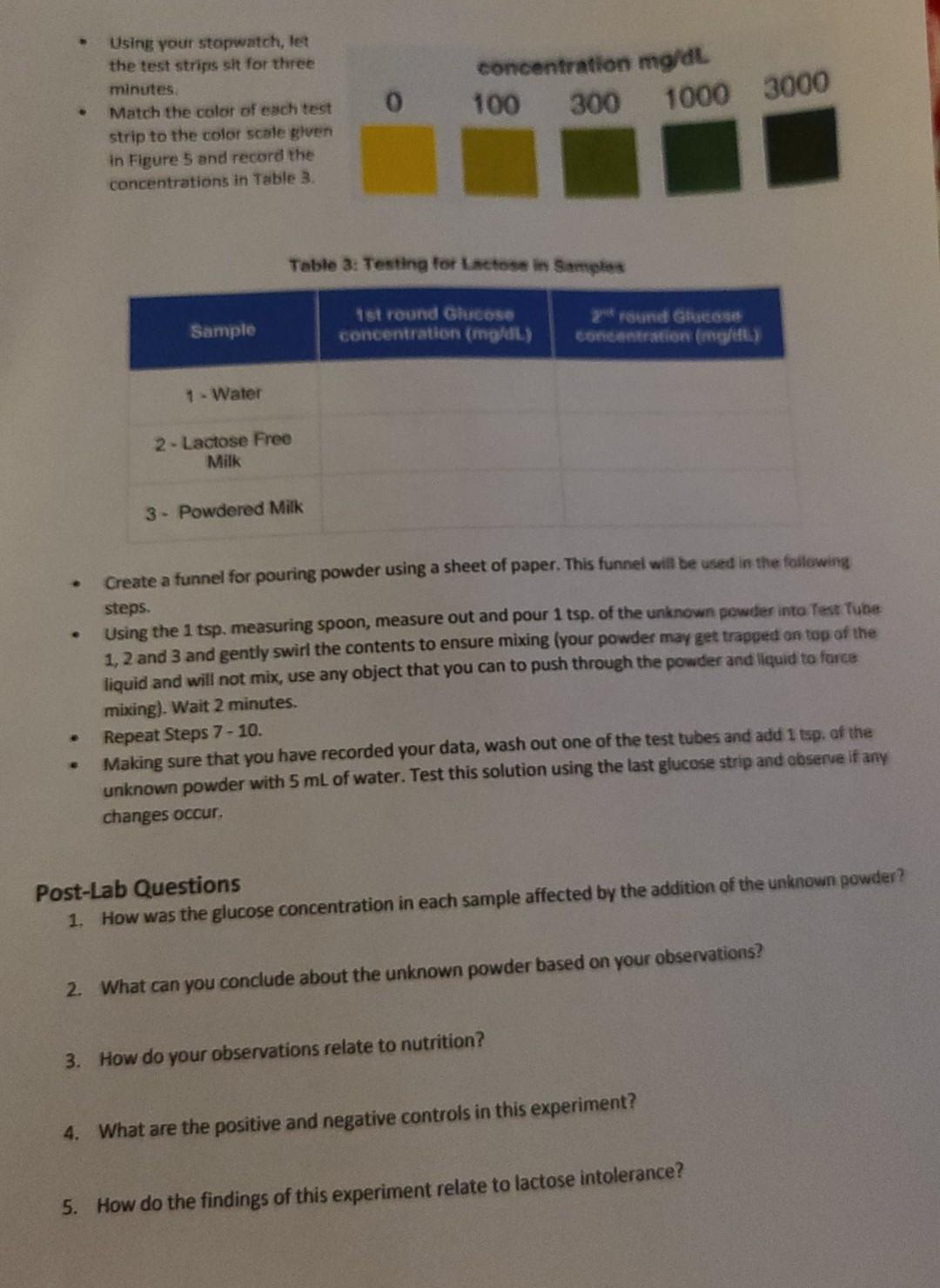 Experiment 2: Testing for Glucose in "Milk” Sources | Chegg.com
