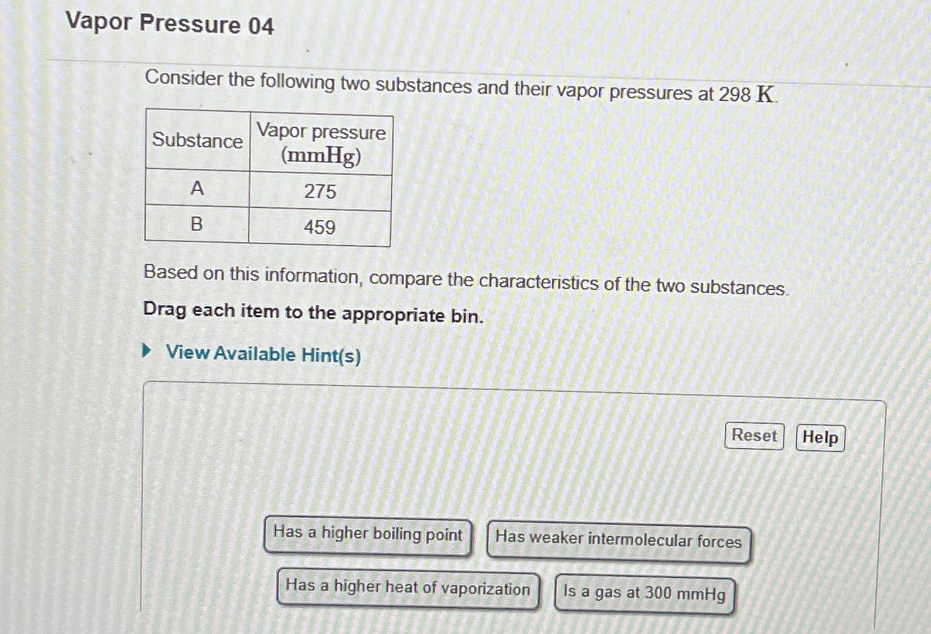 Solved Vapor Pressure 04Consider the following two | Chegg.com