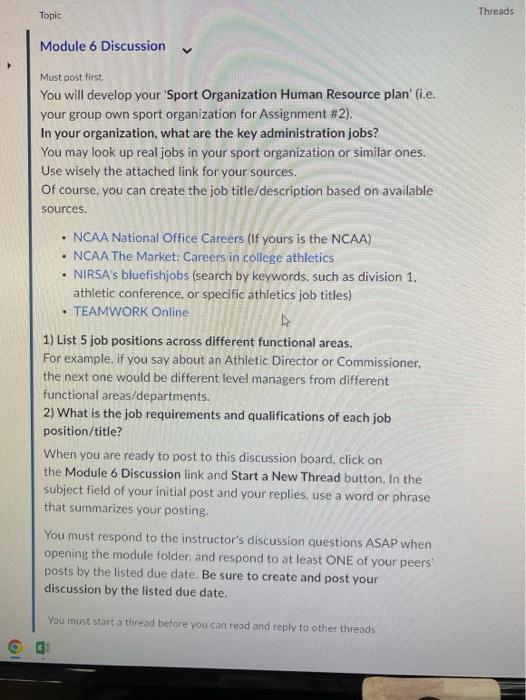 Solved Must post first You will develop your 'Sport | Chegg.com