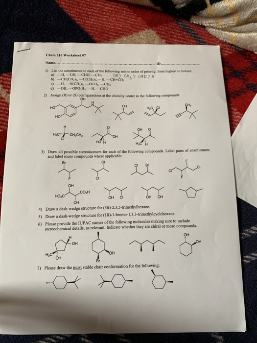 Solved Chem 210 Worksheet 7 1) List the substituents in each | Chegg.com