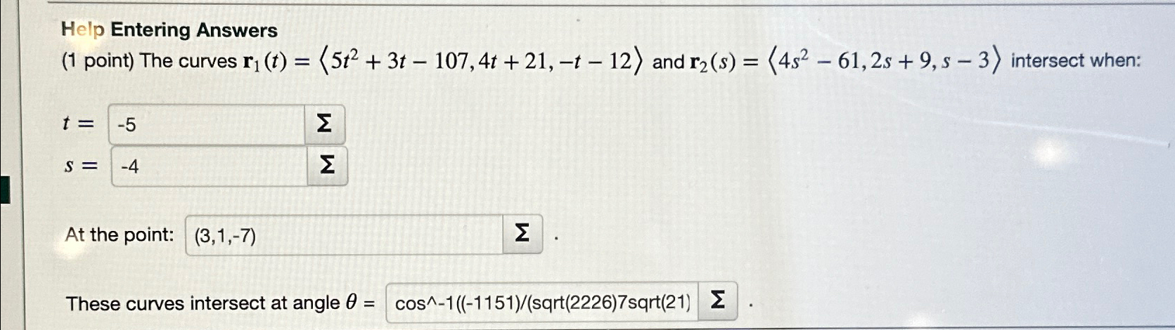 Solved Help Entering Answers(1 point) The curves | Chegg.com Solved Help Entering Answers(1 point) The curves | Chegg.com