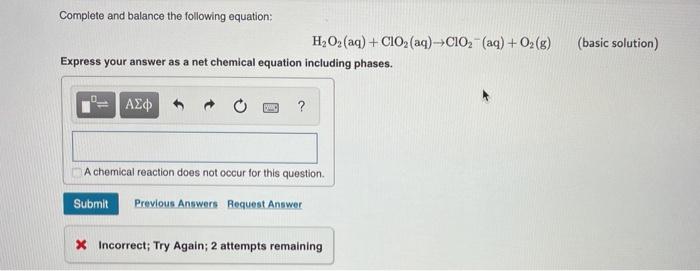 Solved Complete and balance the following equation: H2O2(aq) | Chegg.com