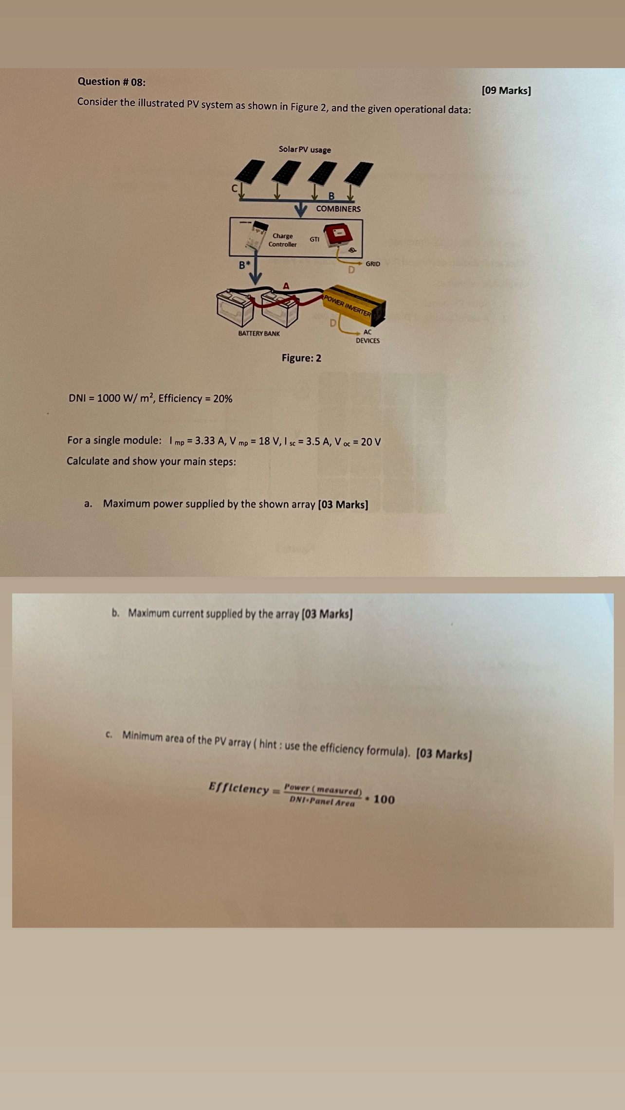 Solved Question # 08:Consider the illustrated PV system as | Chegg.com