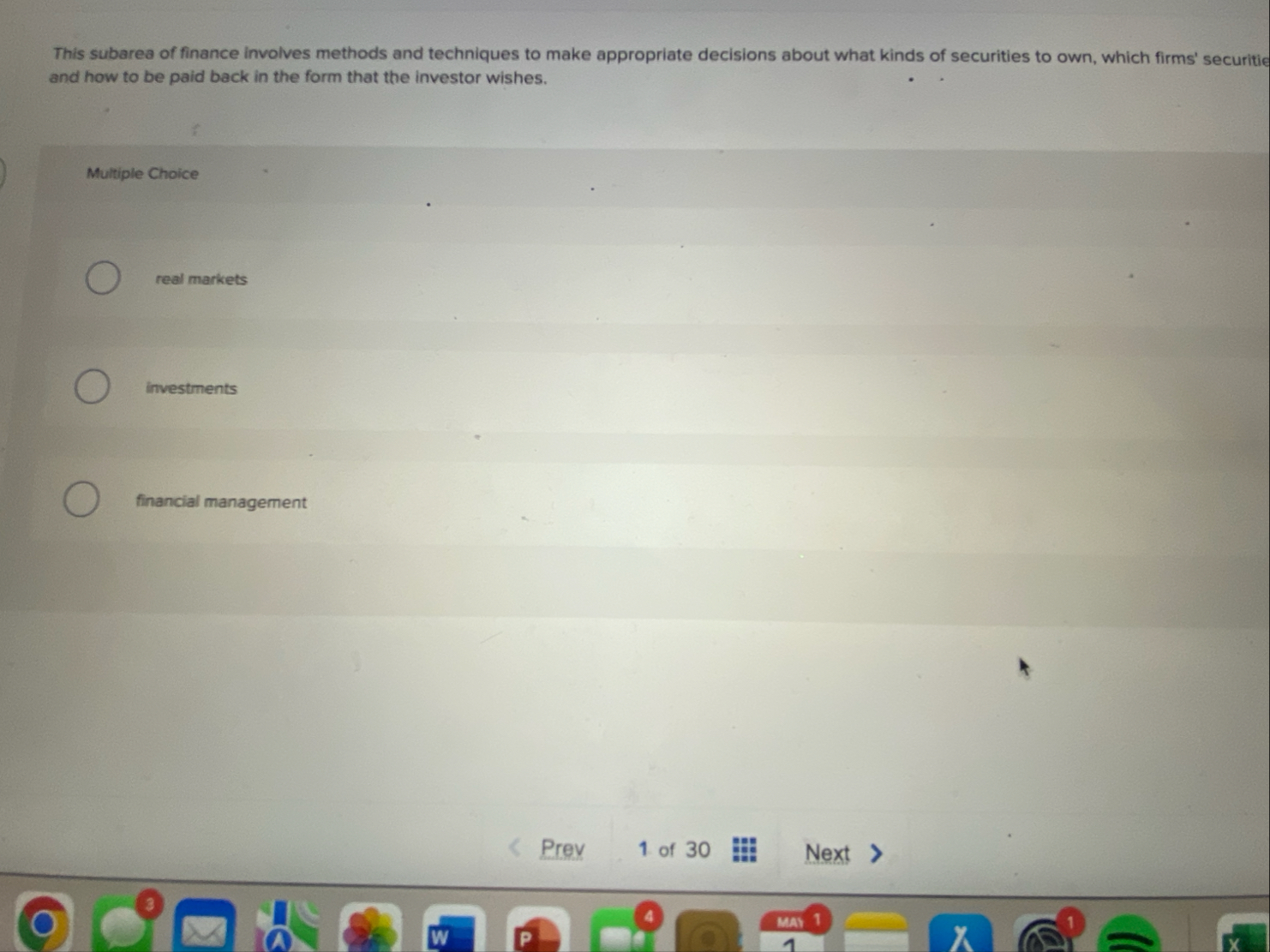 Solved This subarea of finance involves methods and | Chegg.com