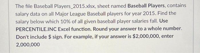 Solved The file Baseball Players_2015.xlsx, sheet named | Chegg.com