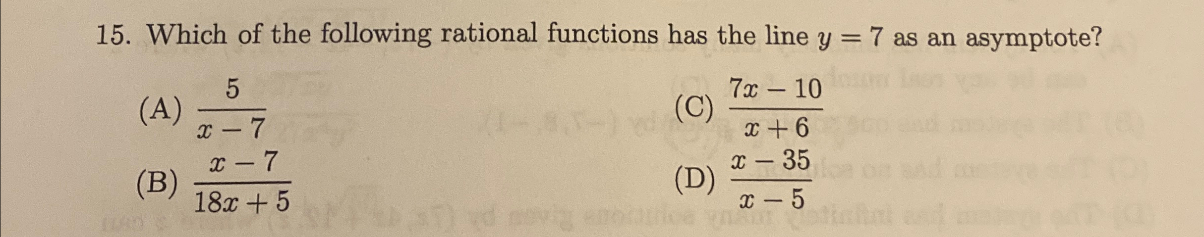 Solved Which of the following rational functions has the | Chegg.com