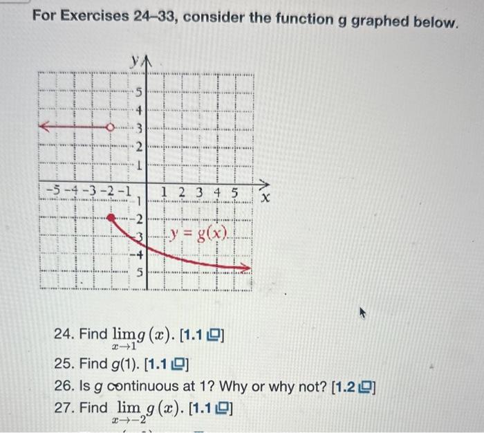 Solved For Exercises 24-33, consider the function g graphed | Chegg.com
