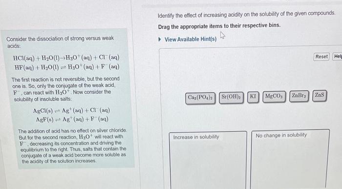 Solved Identify the effect of increasing acidity on the | Chegg.com