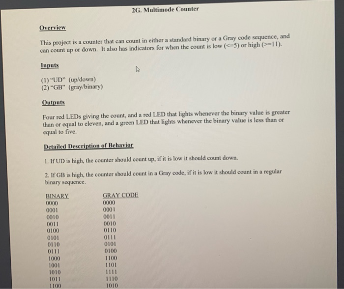 2G. Multimode Counter Overview This project is a | Chegg.com