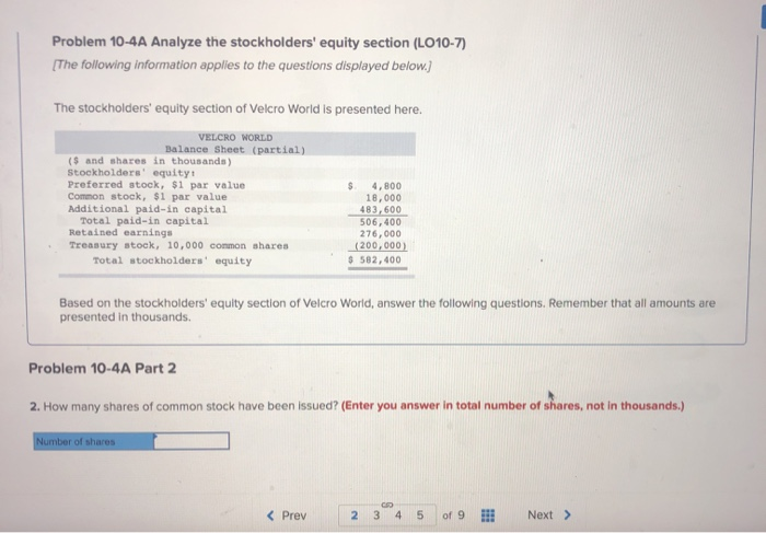 Solved Problem 10-4A Analyze the stockholders' equity | Chegg.com