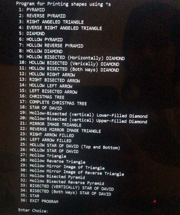 Solved Program for Printing shapes using *s 1: PYRAMID 2: | Chegg.com