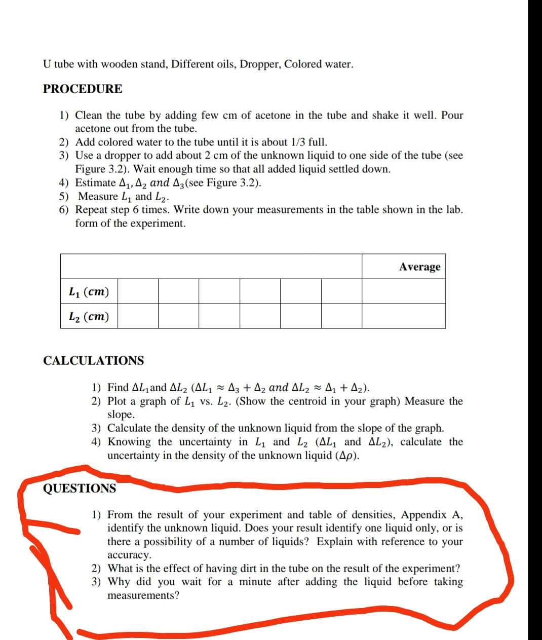 Experiment 3: Density of Liquids BACKGROUND AND | Chegg.com