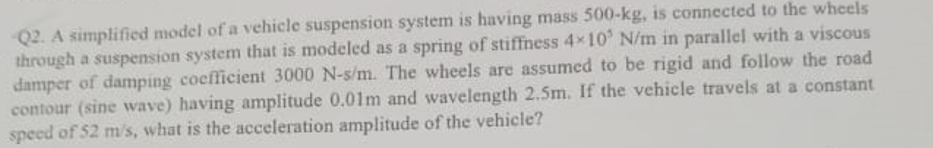 Solved Q2. ﻿A simplified model of a vehicle suspension | Chegg.com