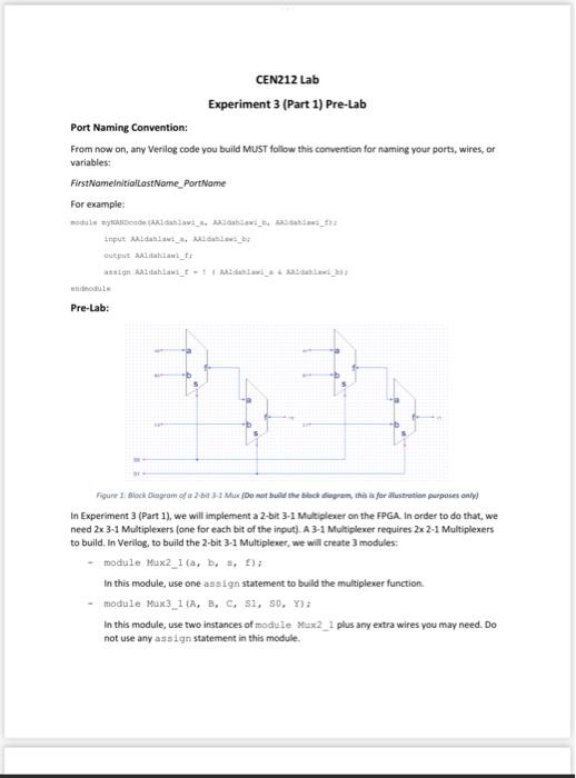Solved CEN212 Lab Experiment 3 (Part 1) Pre-Lab Port Naming | Chegg.com