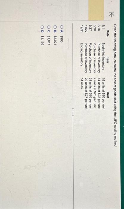 Solved Given the following data, calculate the cost of goods | Chegg.com