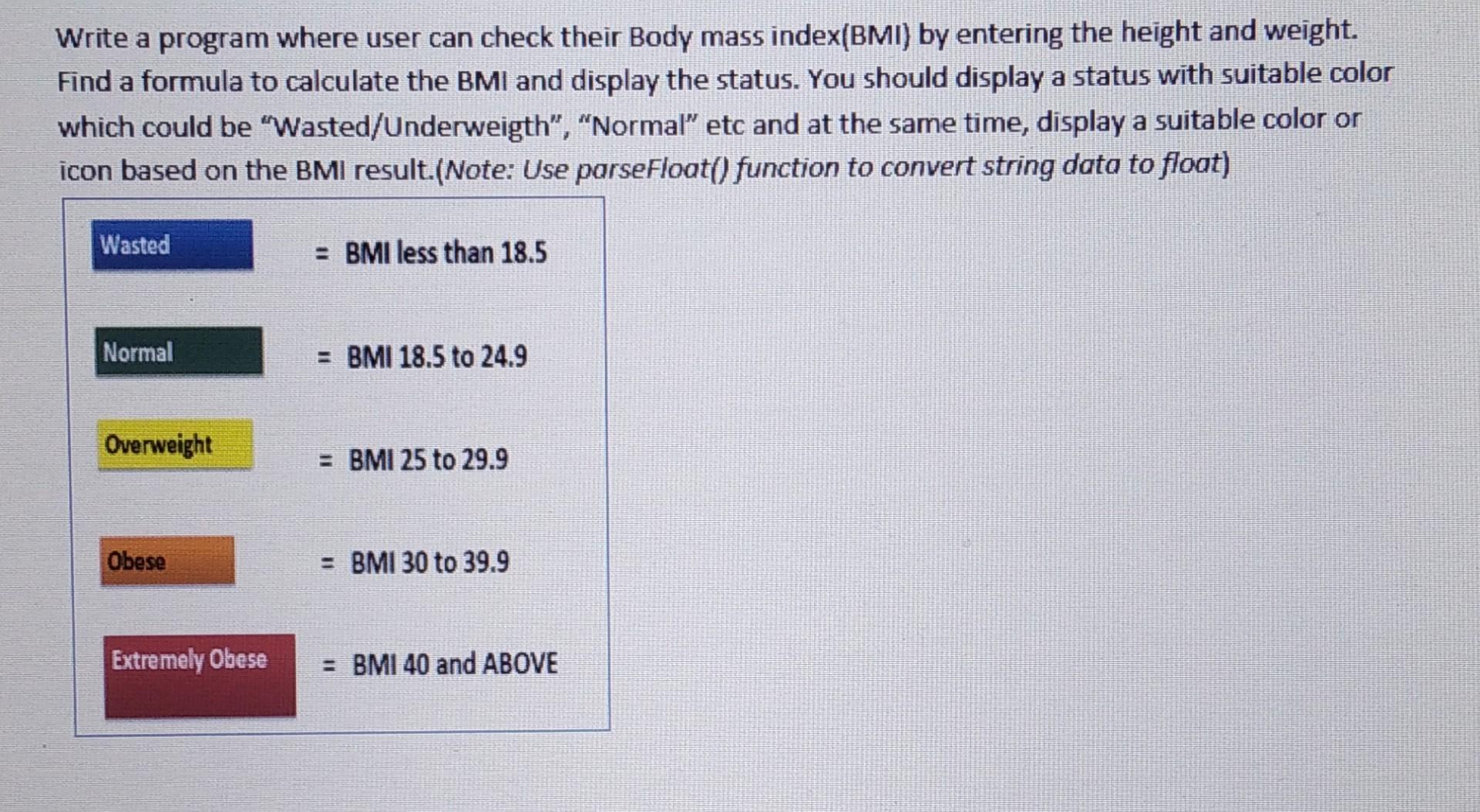 Solved Write a program where user can check their Body mass | Chegg.com