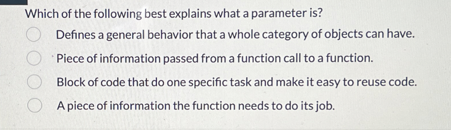 Solved Which of the following best explains what a parameter | Chegg.com