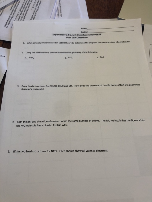 Solved her Name Section Experiment 1. Lewis Structures and | Chegg.com