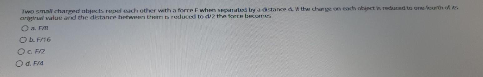 Solved two small charged objects repel each other with force | Chegg.com