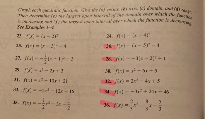 Solved Graph each quadratic function. Give the (a) vertex, | Chegg.com