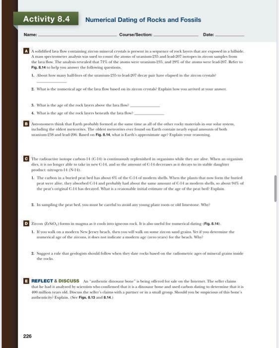 Solved Activity 8.4 Numerical Dating of Rocks and Fossils | Chegg.com