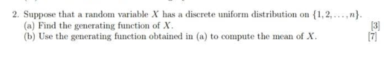 Solved 2. Suppose that a random variable X has a discrete | Chegg.com