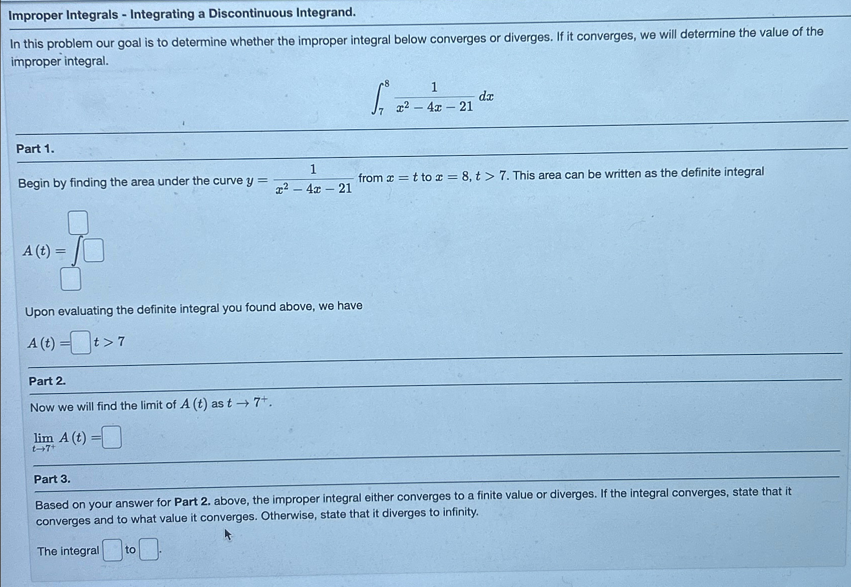 Solved Improper Integrals - ﻿Integrating a Discontinuous | Chegg.com