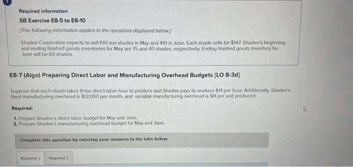 Solved Required information SB Exercise E8-5 to E8-10 [The | Chegg.com