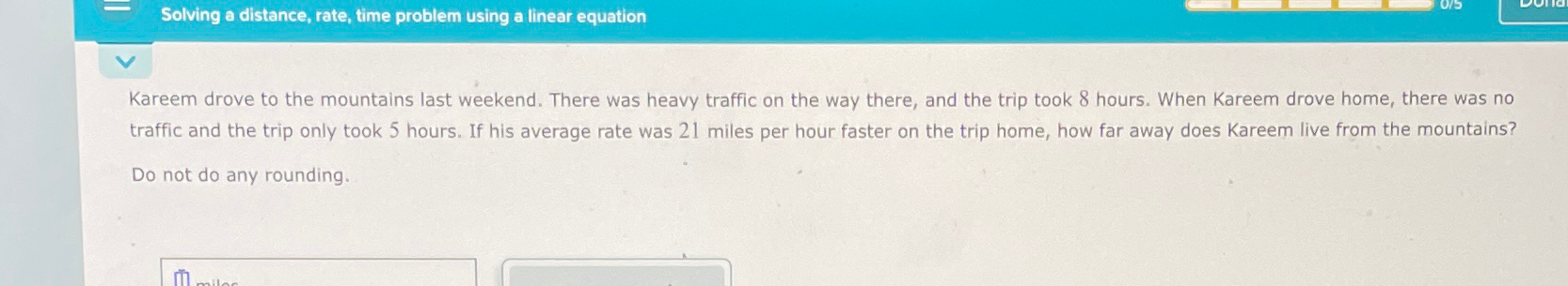 Solved Solving A Distance Rate Time Problem Using A Linear 9872