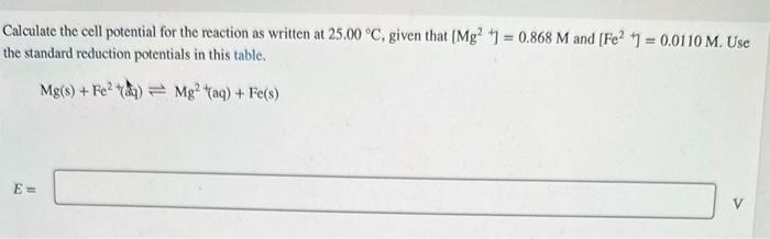 Solved Complete this table relating the values of Ecell ∗ | Chegg.com
