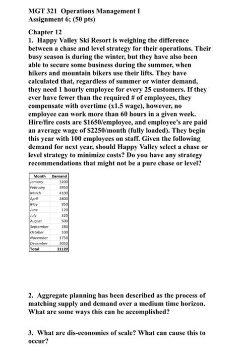 Solved MGT 321 Operations Management I Assignment 6; (50 | Chegg.com