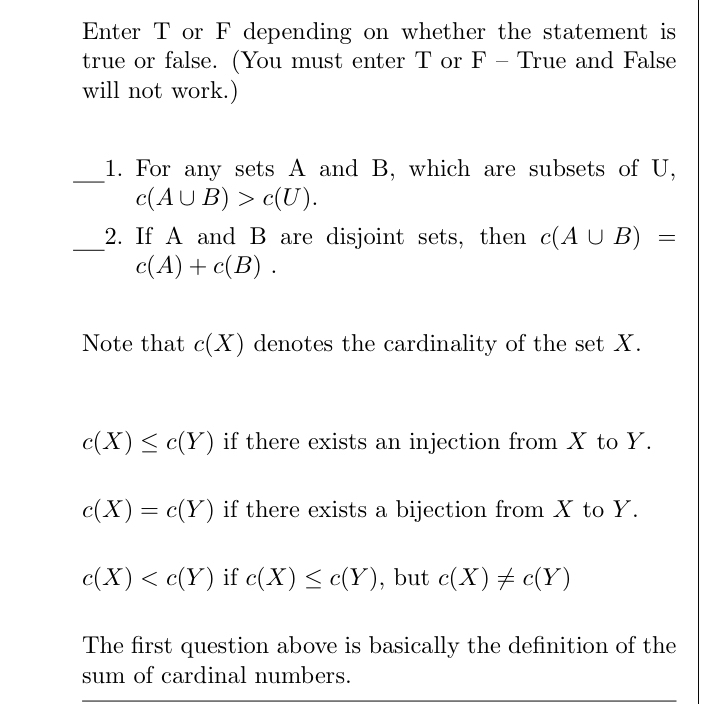 Solved Enter T or F depending on whether the statement | Chegg.com