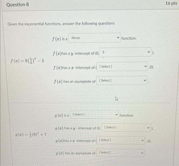 Solved Question 8 Given the exponential functions, answer | Chegg.com