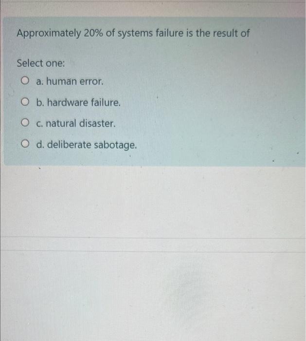Solved Approximately 20% of systems failure is the result of | Chegg.com