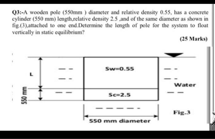Solved Q3:-A wooden pole (550mm) diameter and relative | Chegg.com