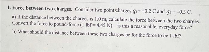 Solved 1. Force between two charges. Consider two point | Chegg.com