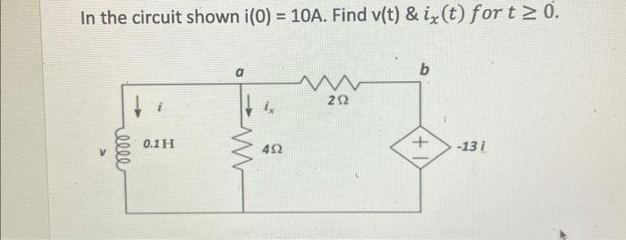 Solved In the circuit shown i(0)=10 A. Find v(t)&ix(t) for | Chegg.com