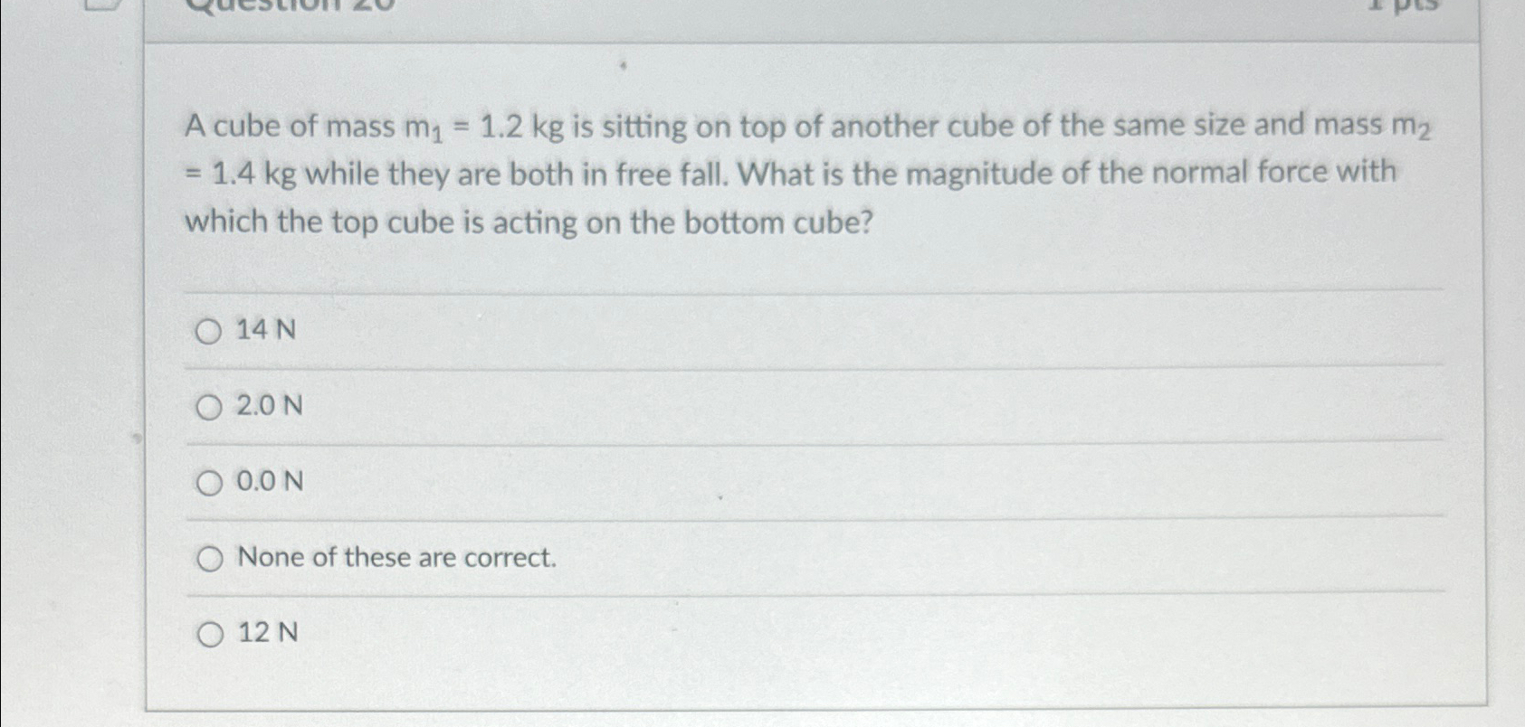 Solved A cube of mass m1=1.2kg ﻿is sitting on top of another | Chegg.com