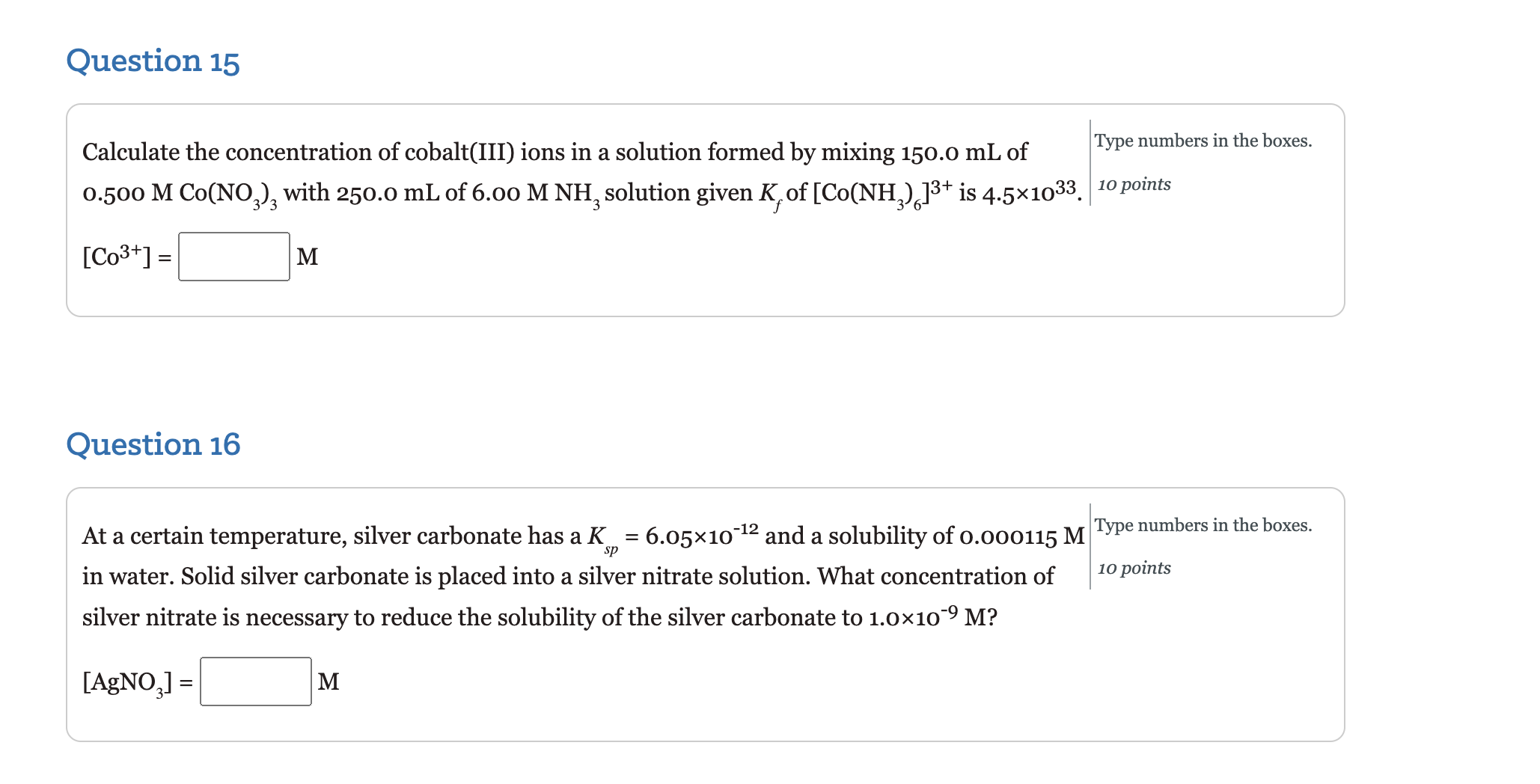 Solved Question 15Calculate the concentration of cobalt(III) | Chegg.com