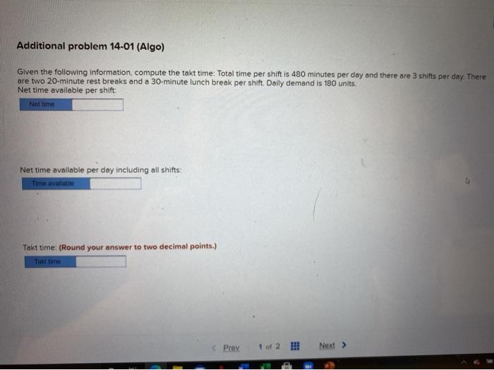 Solved Additional problem 14-01 (Algo) Given the following | Chegg.com
