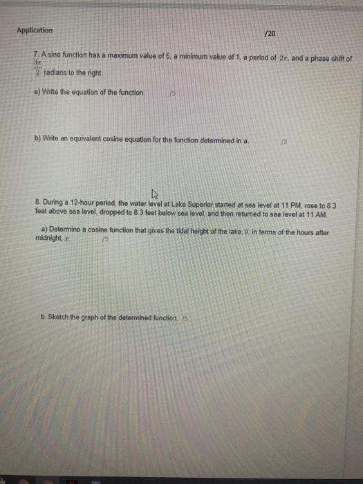 Solved Application /20 7. A sine function has a maximum | Chegg.com