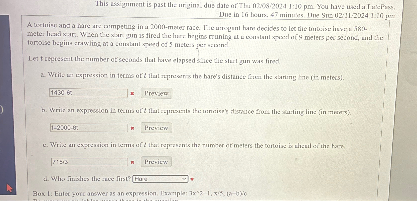 Solved This assignment is past the original due date of Thu | Chegg.com