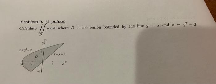 Solved Problem 9. (5 points) Calculate ∬DydA where D is the | Chegg.com