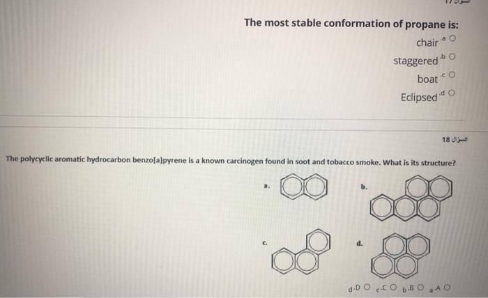 Solved The most stable conformation of propane is: chair | Chegg.com