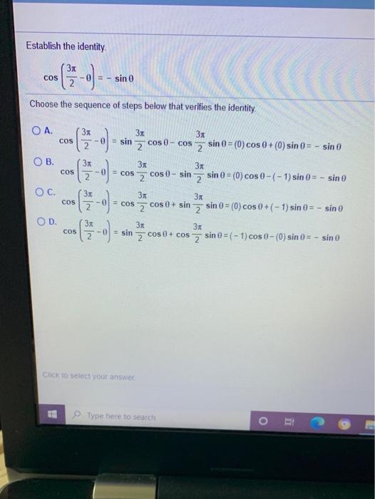 Solved Establish the identity. 3x COS =- sino Choose the | Chegg.com