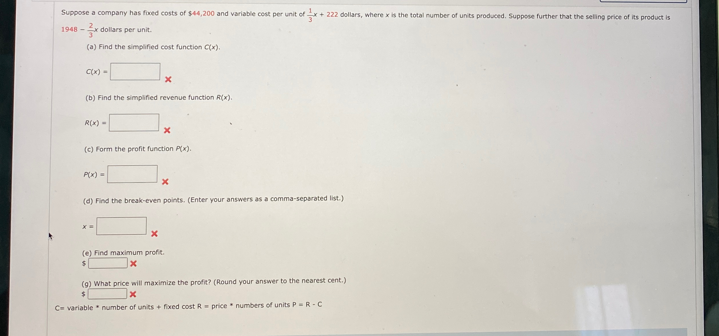 Solved 1948-23x ﻿dollars per unit.(a) ﻿Find the simplified | Chegg.com