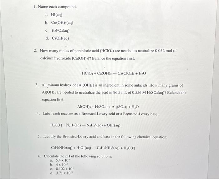 Solved 1. Name each compound. a. HI(aq) b. Cu(OH)2(aq) c. | Chegg.com