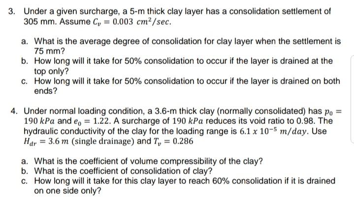 Solved 3. Under a given surcharge, a 5-m thick clay layer | Chegg.com