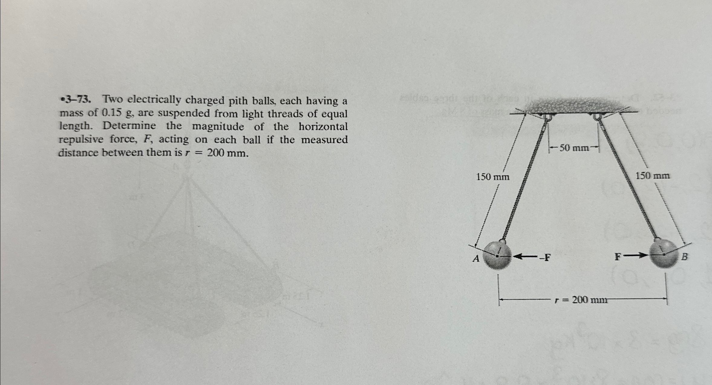 Solved -3-73. ﻿Two electrically charged pith balls, each | Chegg.com